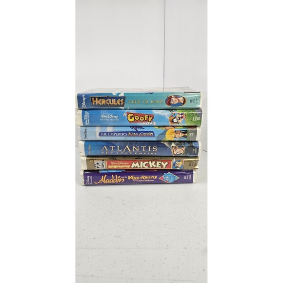 Media | Disney Vhs Lot 6 Hercules Goofy Movie Aladdin Mickey Atlantis ...